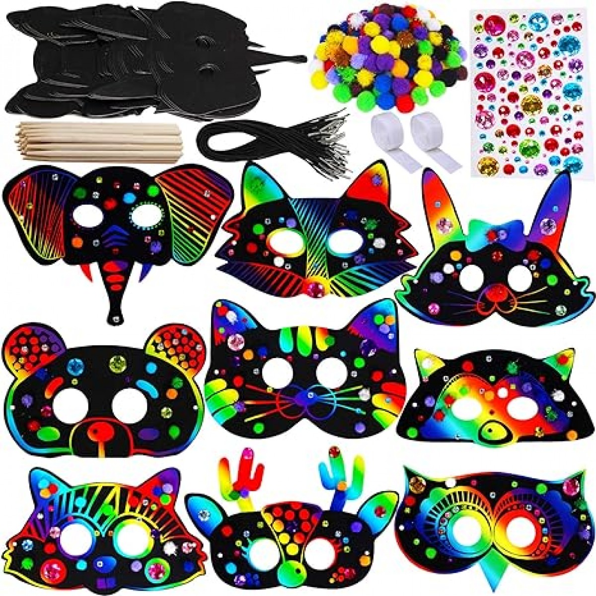 Animal Scratch Art Mask Craft Kit – 27 Piece DIY Set - The Craft Shop, Inc.
